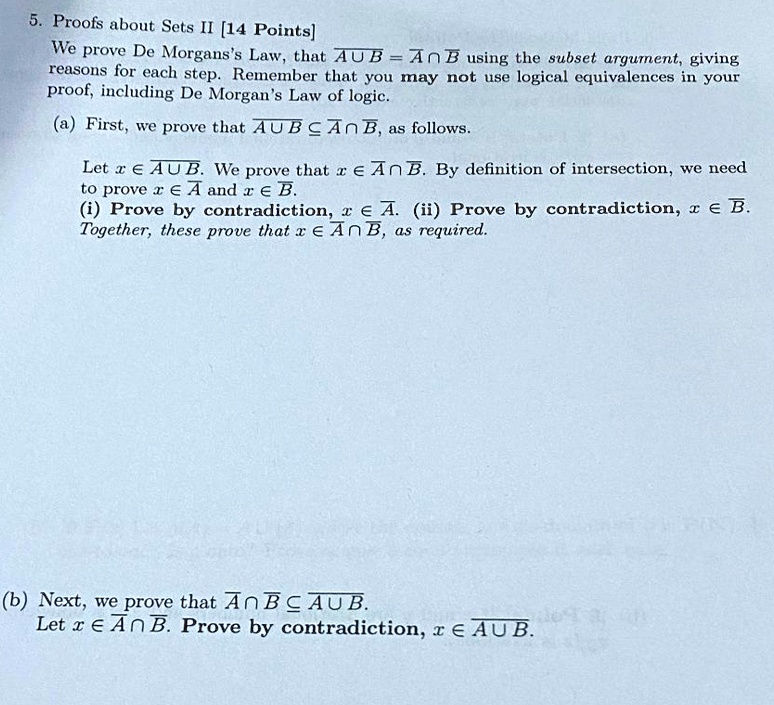 SOLVED: Texts: 5. Proofs about Sets II [14 Points] Proof, including De ...