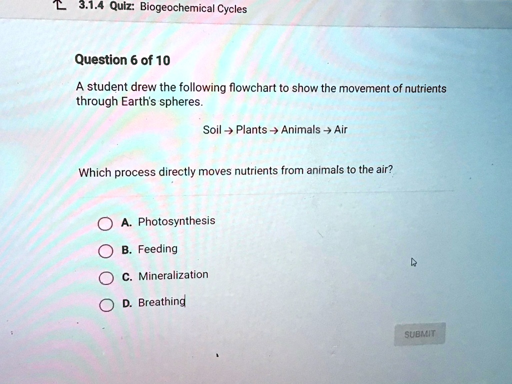 3.1.4 Quiz: Biogeochemical Cycles Question 6 of 10 A student drew the ...
