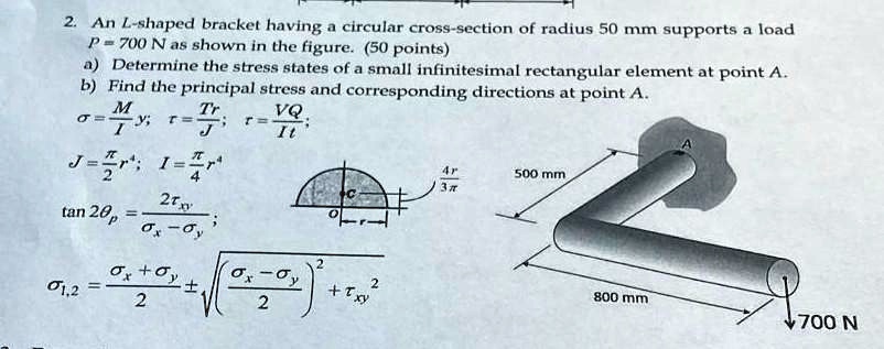 2. An L-shaped bracket having a circular cross-section of radius 50 mm ...