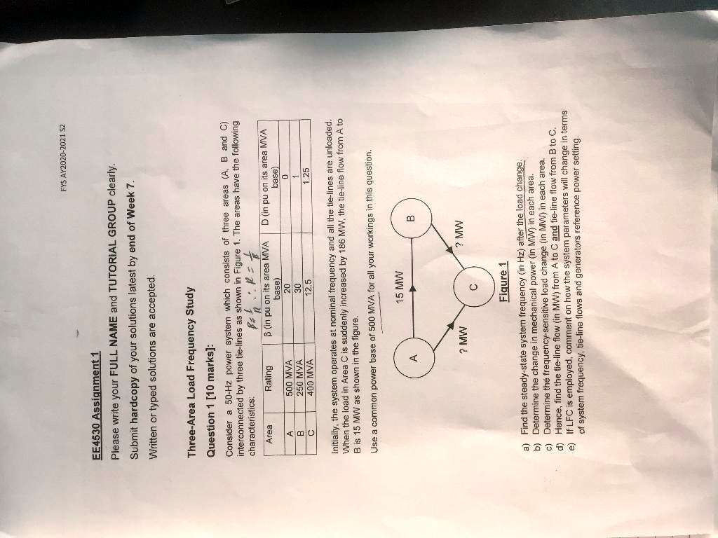 SOLVED: Consider a 50-Hz power system which consists of three areas (A ...