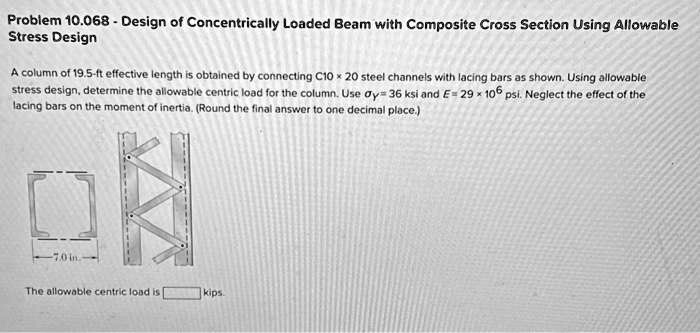Problem 10.068 - Design of Concentrically Loaded Beam with Composite Cross Section Using ...