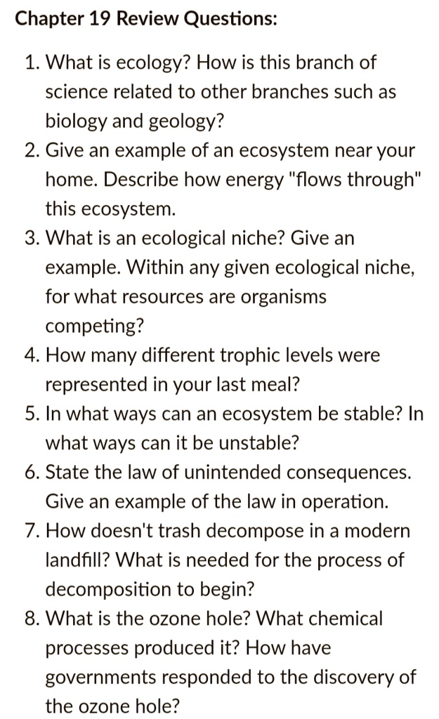 SOLVED: Chapter 19 Review Questions: 1 What is ecology? How is this ...