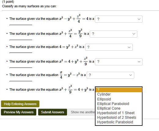 1 point classify as many surfaces the surface given via the equation 1 ...