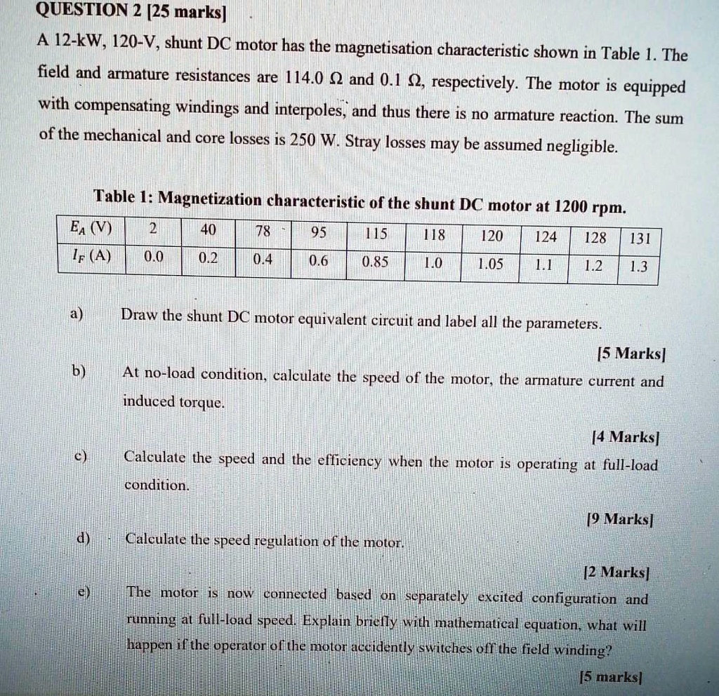 SOLVED: Electrical and electronic machine/DC motor (shunt) QUESTION 2 ...