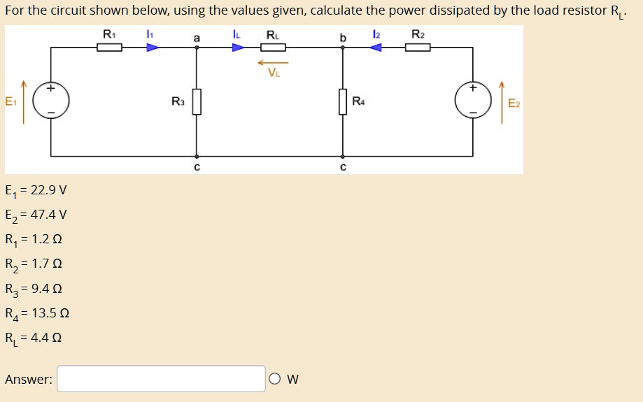 For the circuit shown below, using the values given, calculate the power dissipated by the load ...