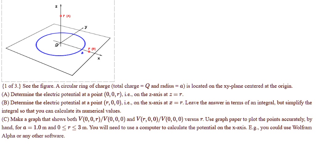 SOLVED:{1 of 3.} See the figure_ A circular ring of charge (total ...