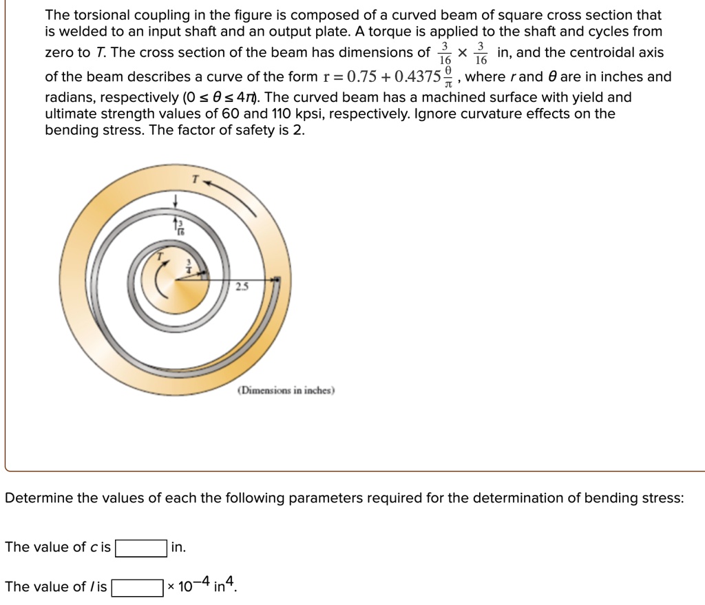 The torsional coupling in the figure is composed of a curved beam of ...