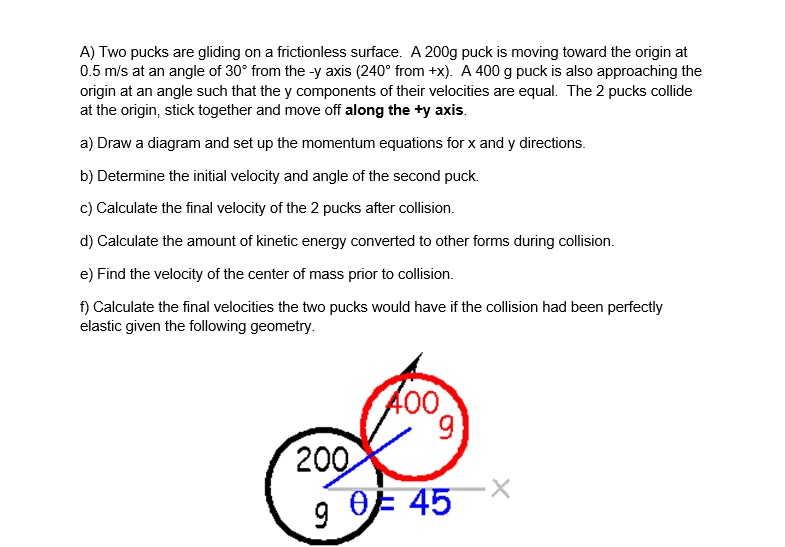 SOLVED: A) Two pucks are gliding on a frictionless surface 200g puck is ...