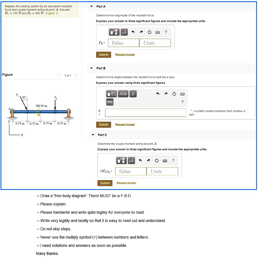 SOLVED: Replace the loading system by an equivalent resultant force and couple moment acting at ...