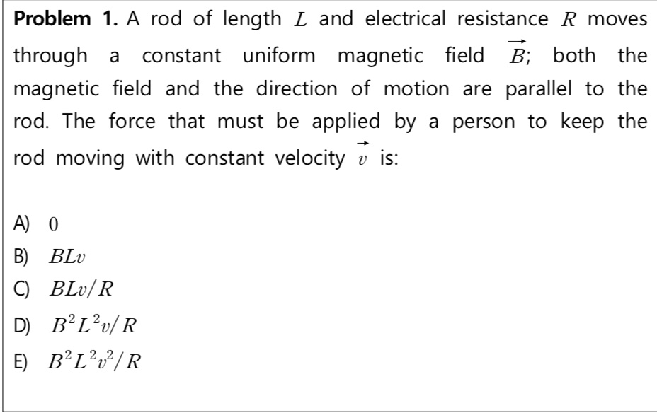 problem 1 a rod of length l and electrical resistance r moves through ...