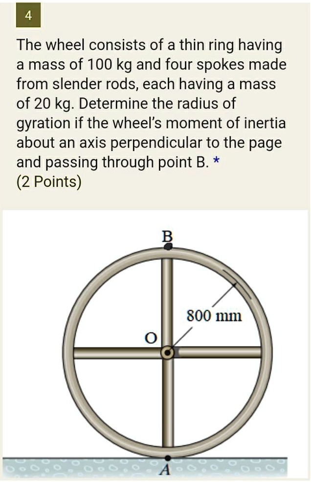 SOLVED: The wheel consists of a thin ring having a mass of 100 kg and ...