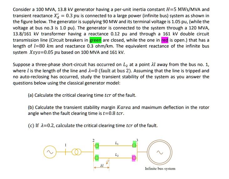 SOLVED: Consider a 100 MVA, 13.8 kV generator having a per-unit inertia constant H = 5 MWs/MVA ...