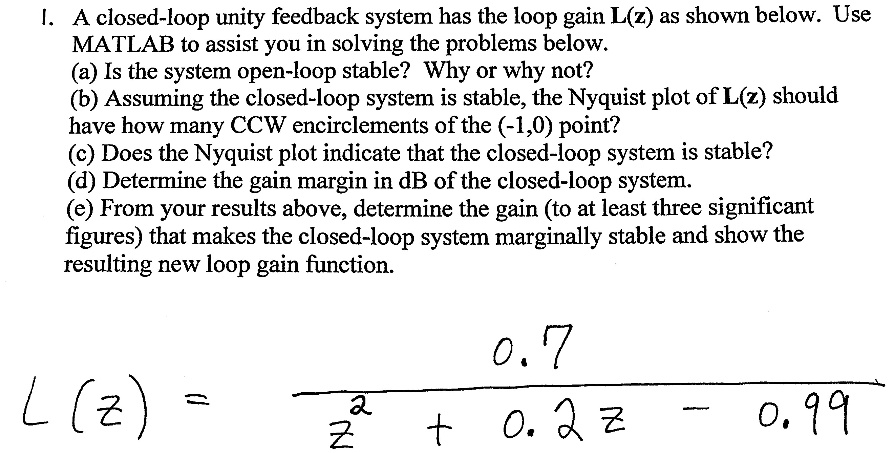 need a chegg expert that knows how to use matlab code i a closed loop unity feedback system has ...