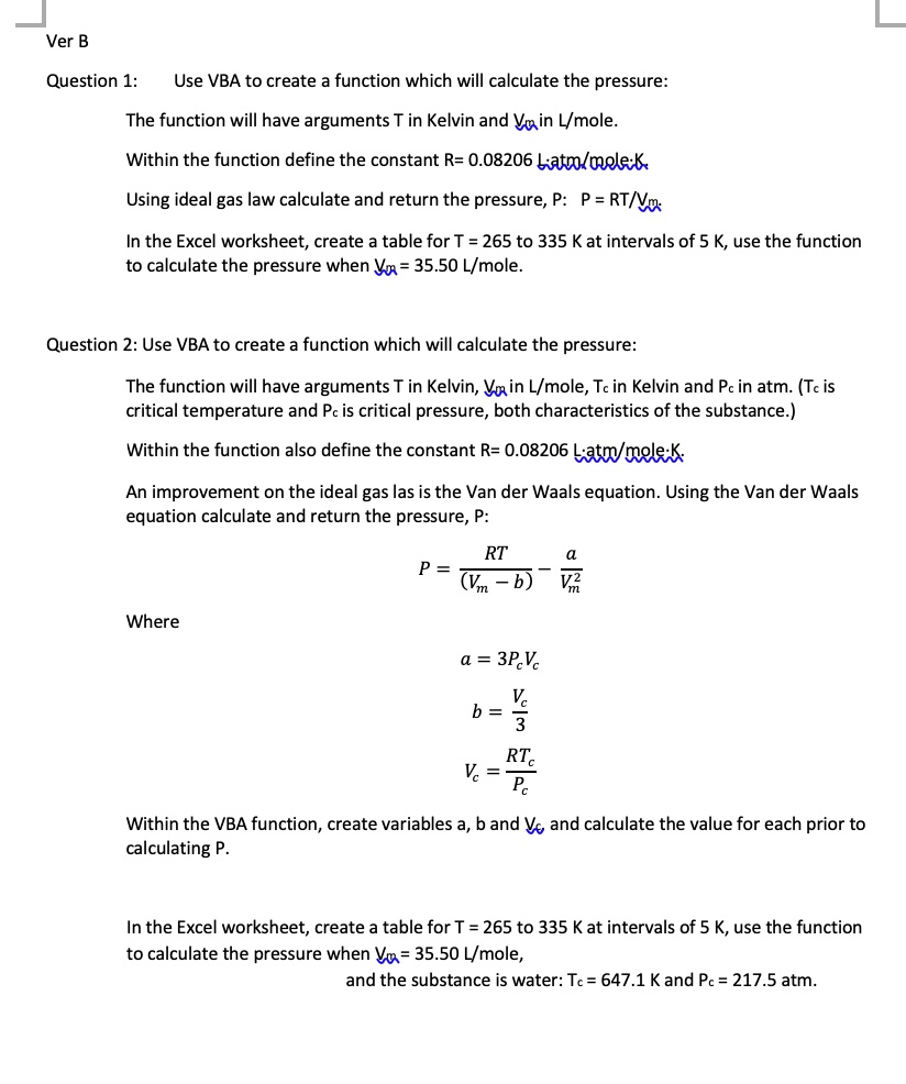 Solved Please Show Formulas Inputted Into Excel Ver B Question 1 Use Vba To Create A Function