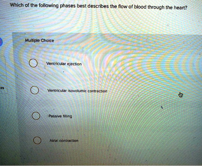 SOLVED: Which of the following phases best describes the flow of blood ...
