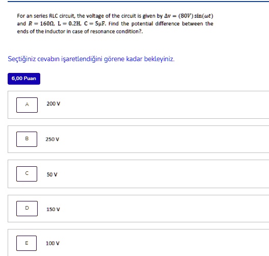 SOLVED: For a series RLC circuit, the voltage of the circuit is given by v = (80V) sin(t) and R ...