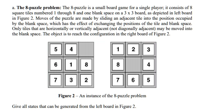 a. The 8-puzzle problem: The 8-puzzle is a small board game for a ...