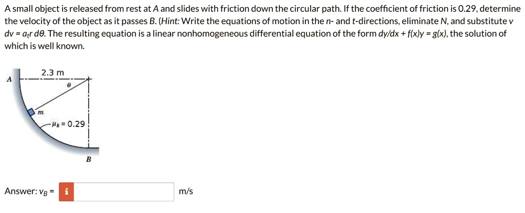 A small object is released from rest at A and slides with friction down ...