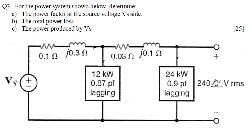 q3 for the power system shown below determine a the power factor at the source voltage vs side b ...