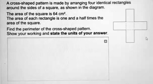 A cross-shaped pattern is made by arranging four identical rectangles ...