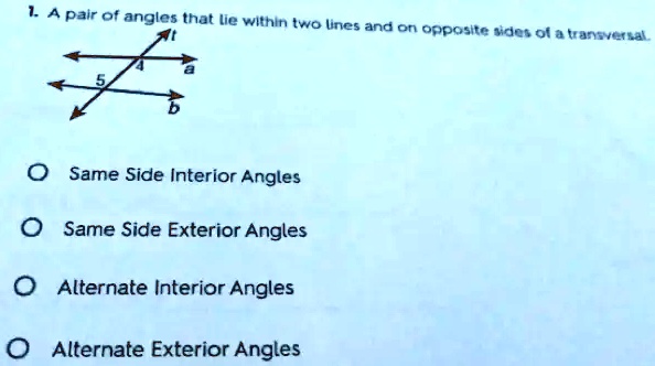 - Pair of angles that lie within two lines and on opposite sides of a ...
