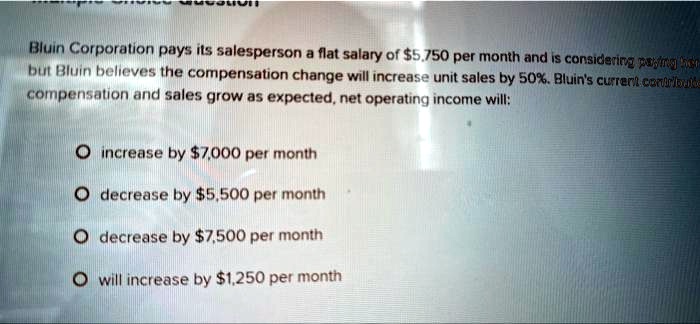 SOLVED: Bluin Corporation pays its salesperson a flat salary of 5,750 ...