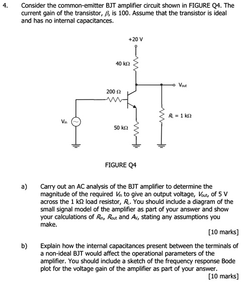 SOLVED: Consider the common-emitter BJT amplifier circuit shown in FIGURE Q4. The current gain ...