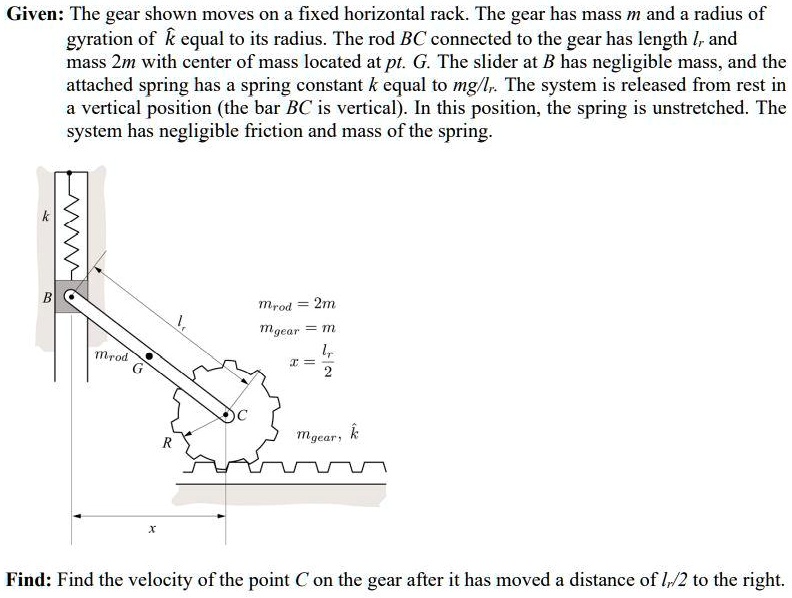 Given: The gear shown moves on a fixed horizontal rack. The...