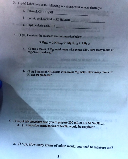SOLVED: Label each of the following as strong or non-electrolyte ...
