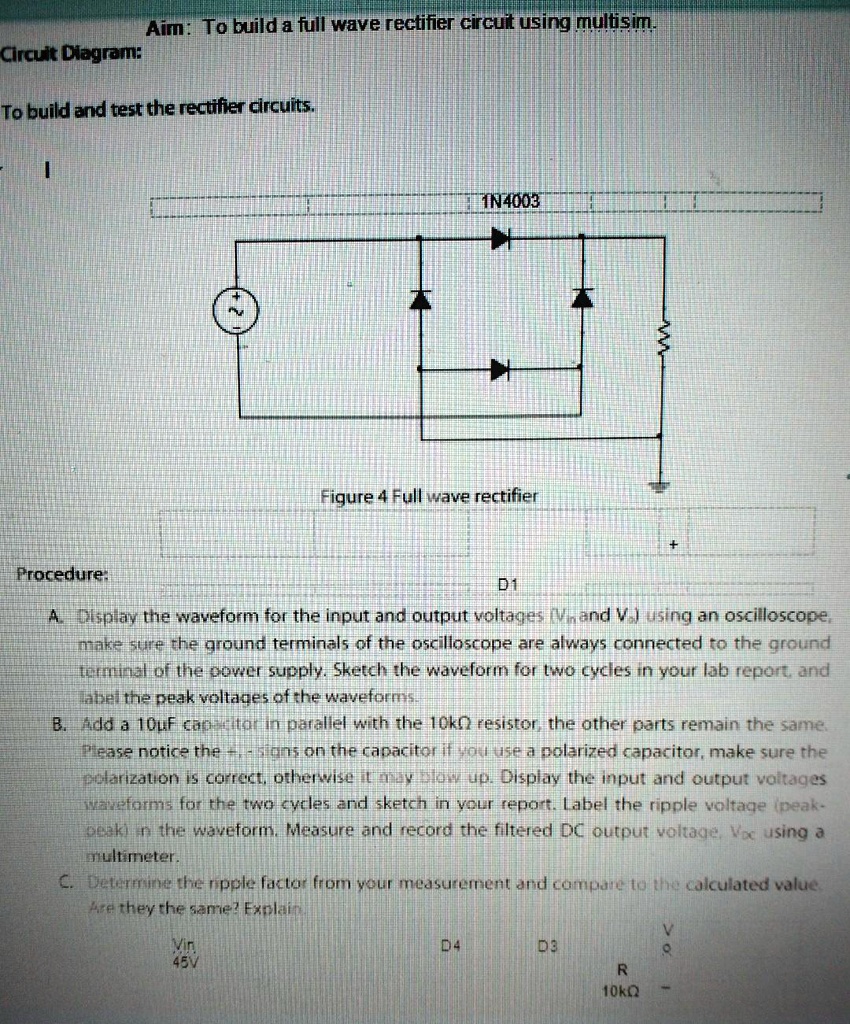 Aim: To build a full wave rectifier circuit using multisim. Circuit ...