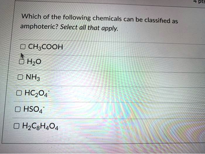SOLVED:IPts Which of the following chemicals can be classified as ...