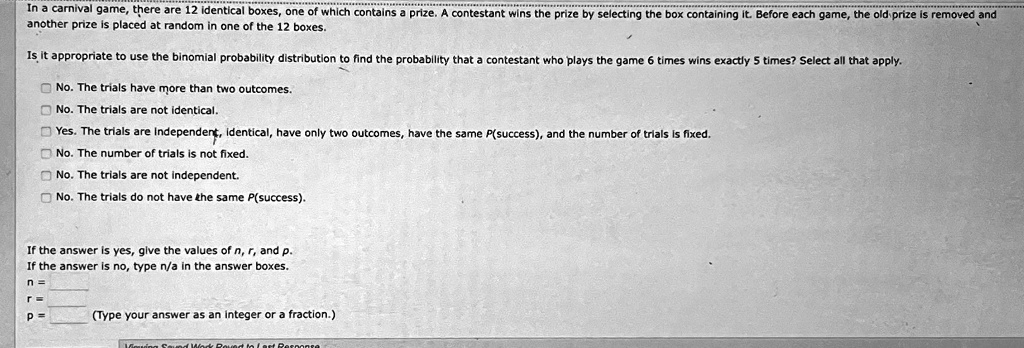 SOLVED: another prize is placed at random in one of the 12 boxes. No ...