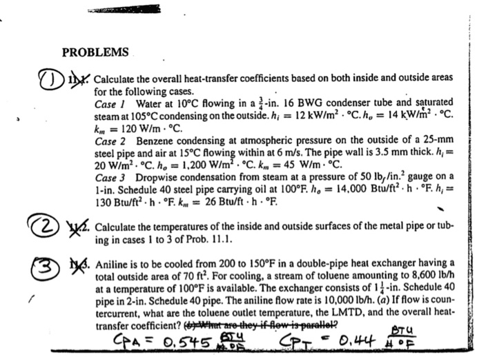 SOLVED: Calculate the overall heat-transfer coefficients based on both inside and outside areas ...