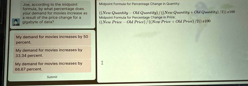 SOLVED: Joe, according to the midpoint formula, by what percentage does ...