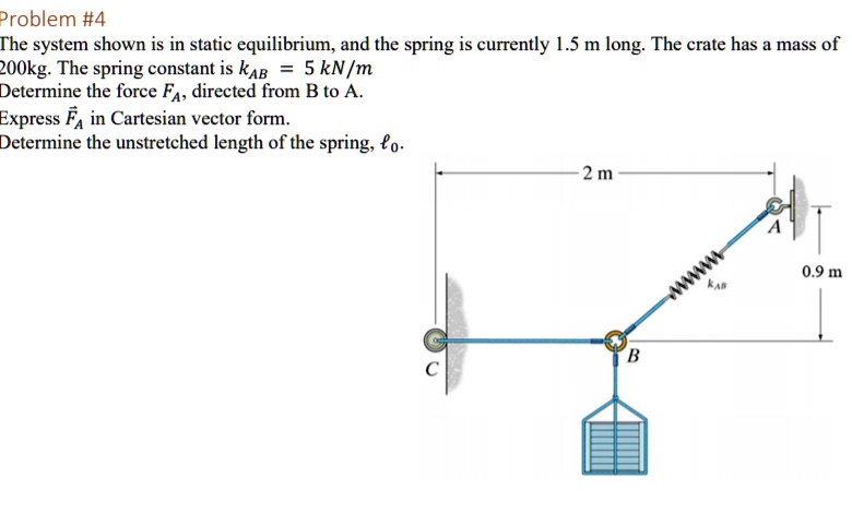 Problem #4 The system shown is in static equilibrium, and the spring is currently 1.5 m long ...