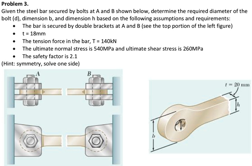 Problem 3. Given the steel bar secured by bolts at A and B...