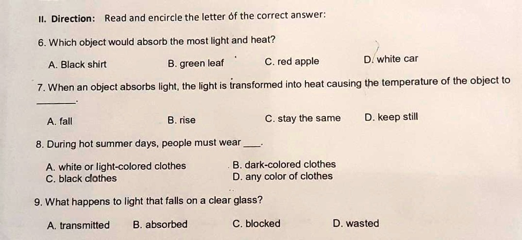 II. Direction: Read and encircle the letter of the correct answer: 6 ...