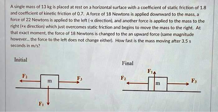 A single mass of 13 kg is placed at rest on a horizontal surface with a ...