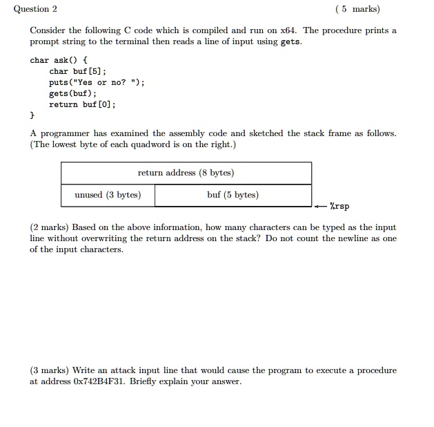 SOLVED: Consider the following C code which is compiled and run on x64 ...