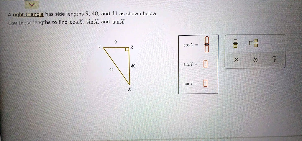 SOLVED: A right triangle has side lengths 9, 40, and 41 as shown below ...