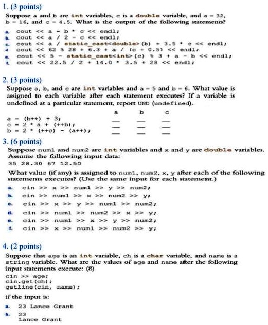 Get Answer 1 3 Points Suppose A And B Are Int Variables C Is A Double Variable And A 32 4496