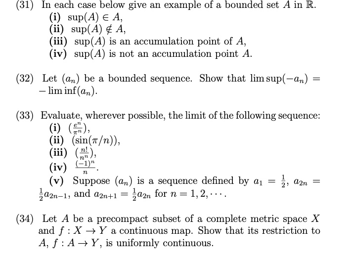 31 in each case below give an example of a bounded set a in r sup a a ...