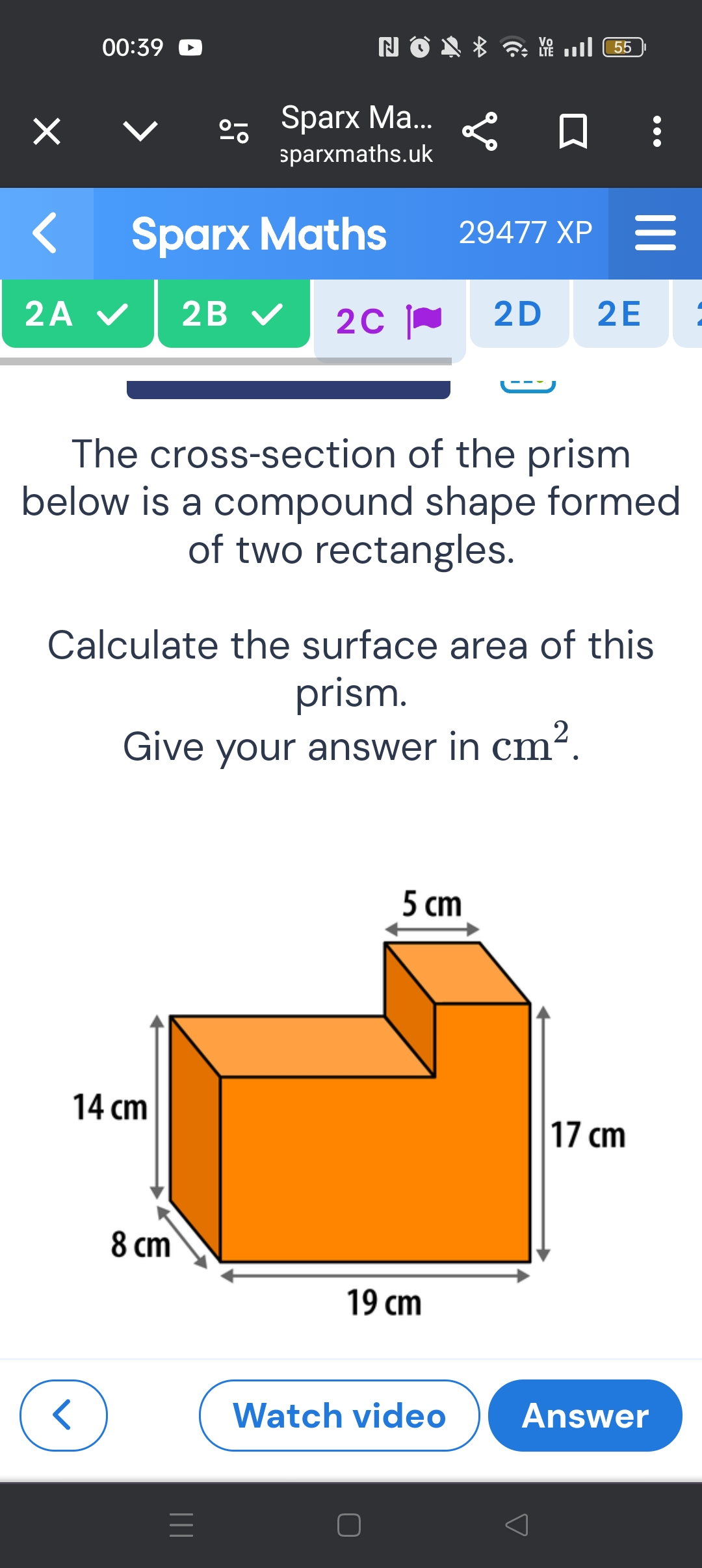 00: 39 N? & 55 ?- Sparx Ma... sparxmaths.uk Sparx Maths 29477 XP 2 A 2 ...