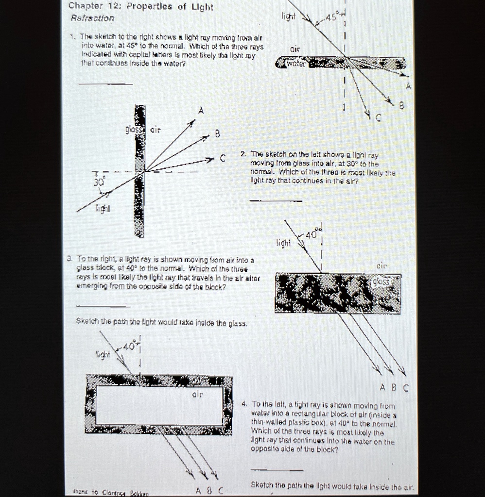 chapter 12 properties of light refraction 1 the sketch to the right ...