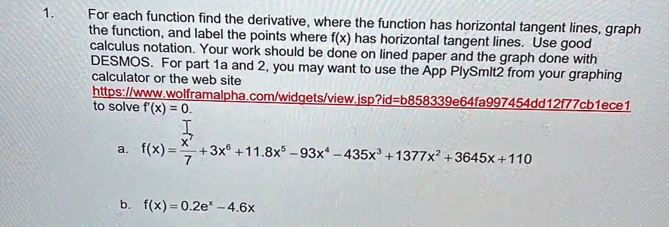 SOLVED: For each function, find the derivative where the function has a horizontal tangent line ...
