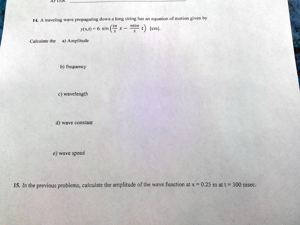SOLVED: A traveling wave propagating down a long string has an equation of motion given by uo ...