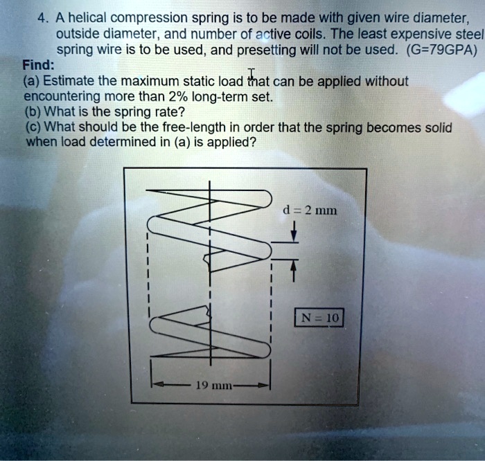 4. A helical compression spring is to be made with given wire diameter ...