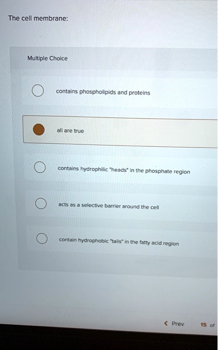 The cell membrane: Multiple Choice contains phospholipids and proteins ...