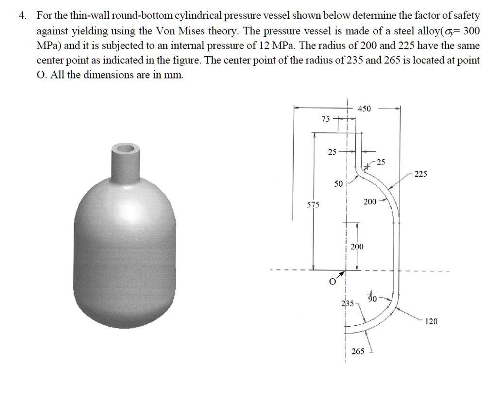 4. For the thin-wall round-bottom cylindrical pressure vessel shown ...
