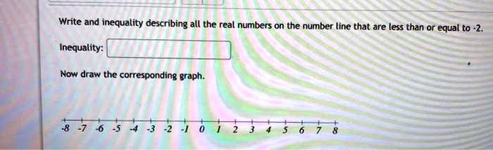 SOLVED: Write and inequality describing all the real numbers on the ...